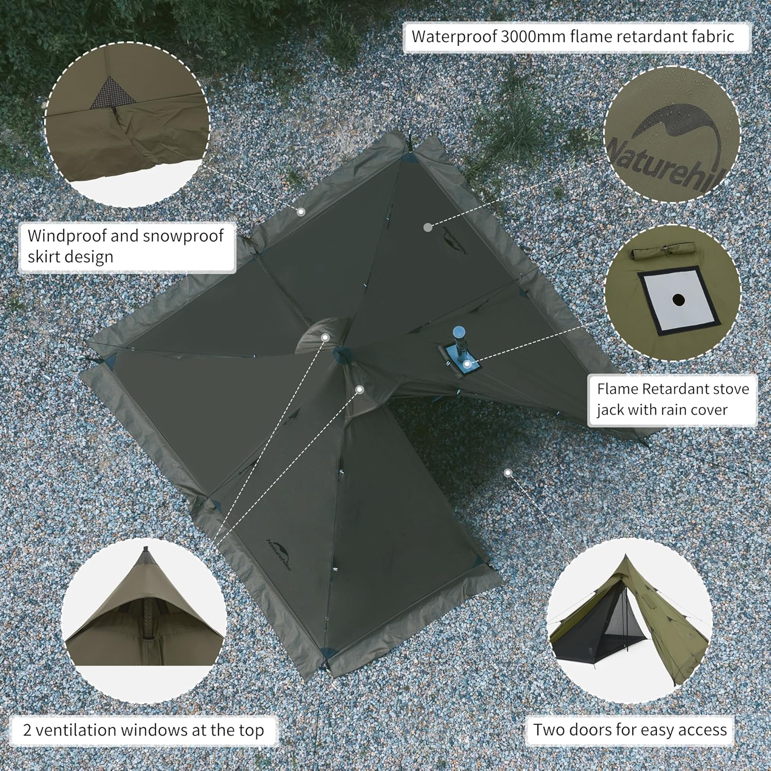 Ranch Fire 4-Person Pyramid Hot Tent | Naturehike